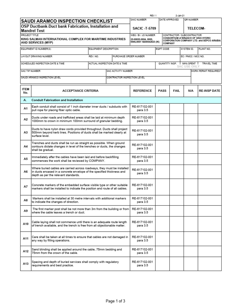 SACIC-T-5709 OSP Ductbank-Duct Bank Fabrication, Installation and ...