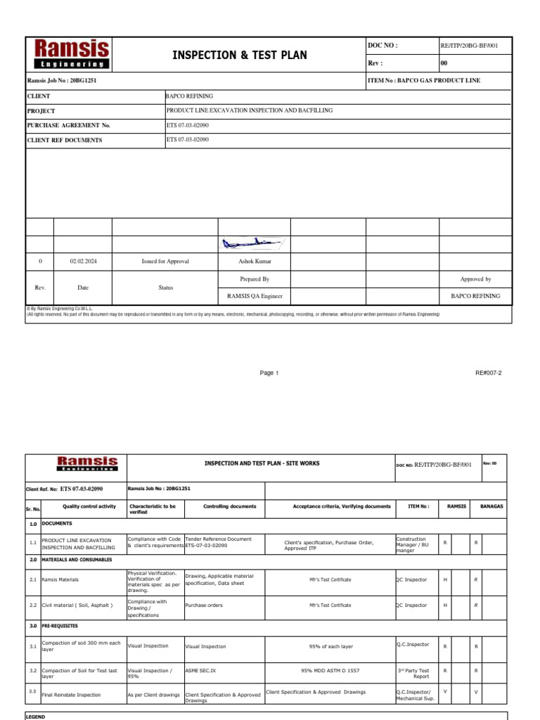 Inspection & Test Plan: Ramsis Job No: 20BG1251 Item No: Bapco Gas ...