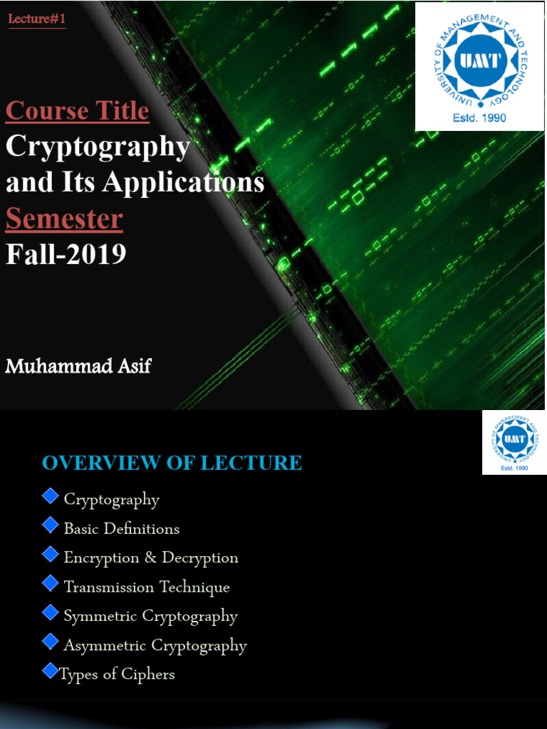 Lecture Number 1 Pdf Cryptography Encryption