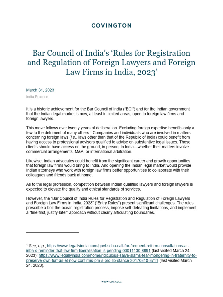 Bar Council of Indias Rules For Registration and Regulation of Foreign Lawyers and Foreign Law ...