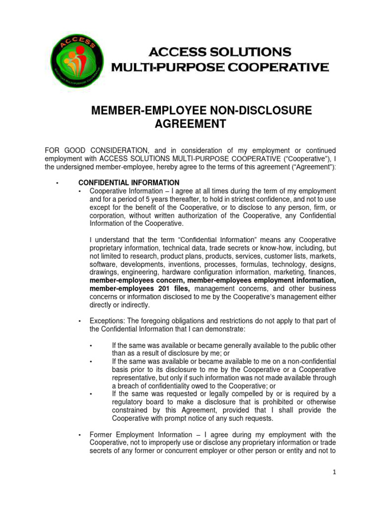 Access Non Disclosure Agreement | PDF | Trade Secret | Non Disclosure ...