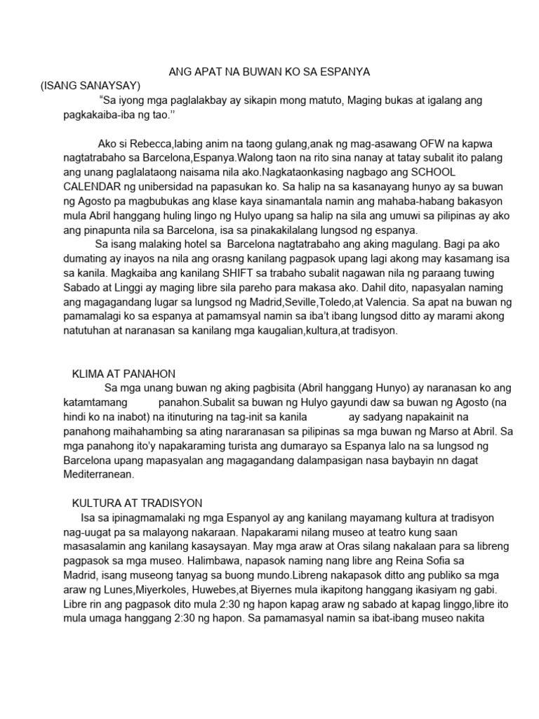 Ang Apat Na Buwan Ko Sa Espanya | PDF