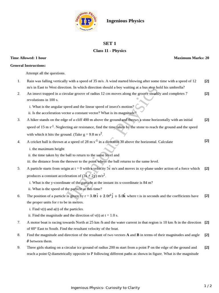 Class 11 Physics Problem Set | PDF | Acceleration | Speed