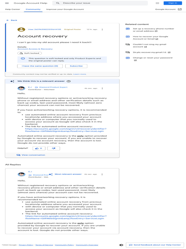 Account Recovery - Google Account Community | PDF | Gmail | Password