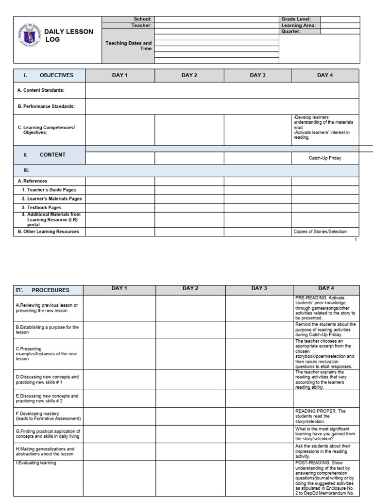 DLL For Catch Up Friday English Math Sci TLE MAPEH | PDF | Learning | Teachers