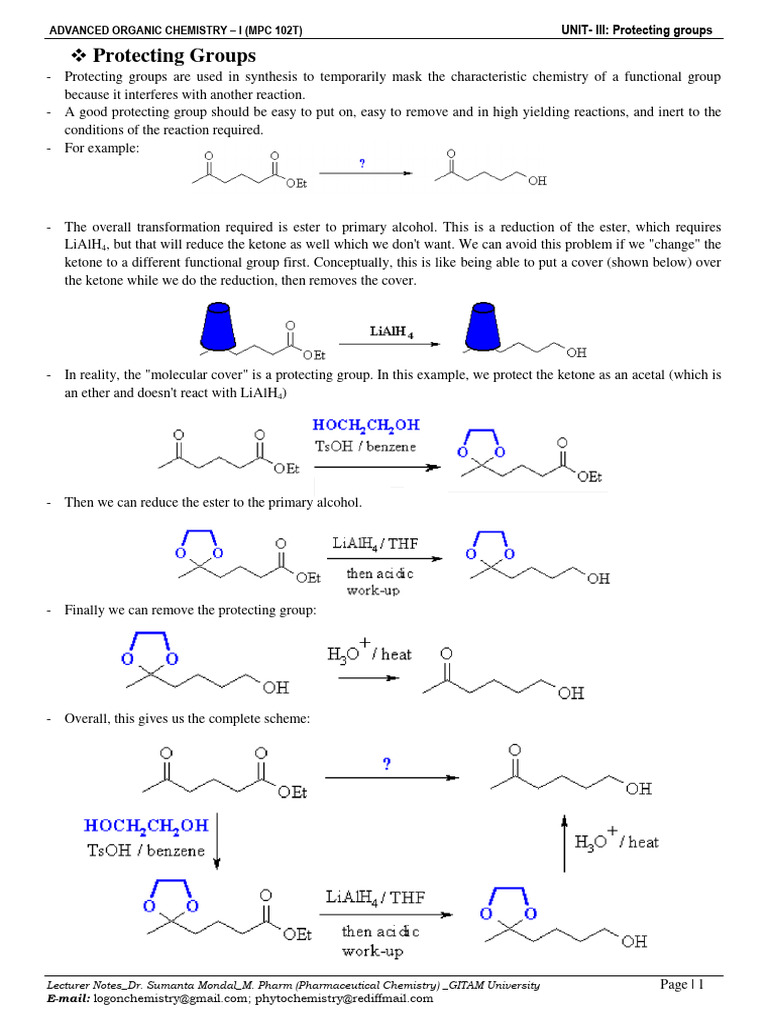 Understanding Protecting Groups in Organic Chemistry | PDF | Ester | Ether