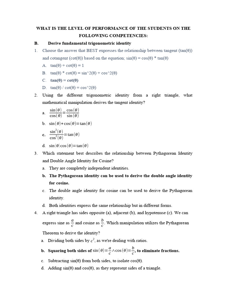 Questionnaire | PDF | Trigonometric Functions | Trigonometry