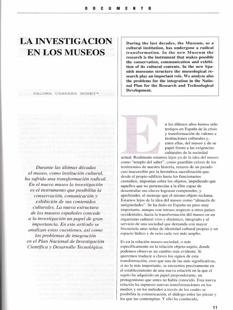 Cabrera Bonet La Investigacio N en Los Museos | PDF | Museo | Sociedad
