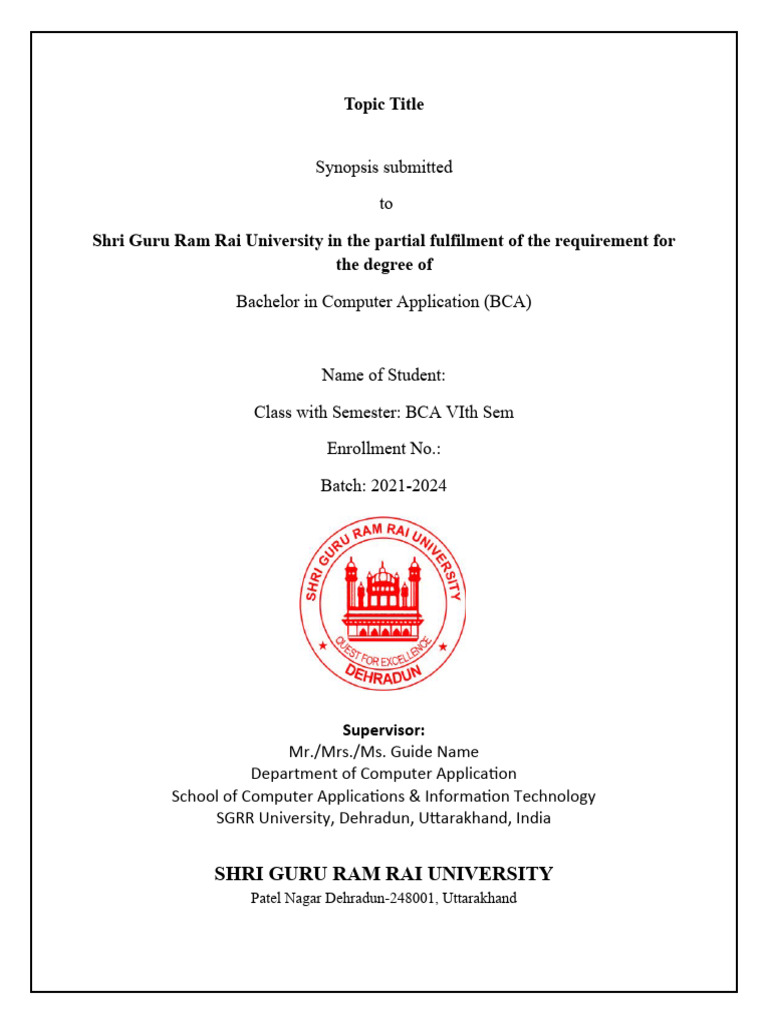Synopsis Template BCA | PDF | Computing | Information Technology