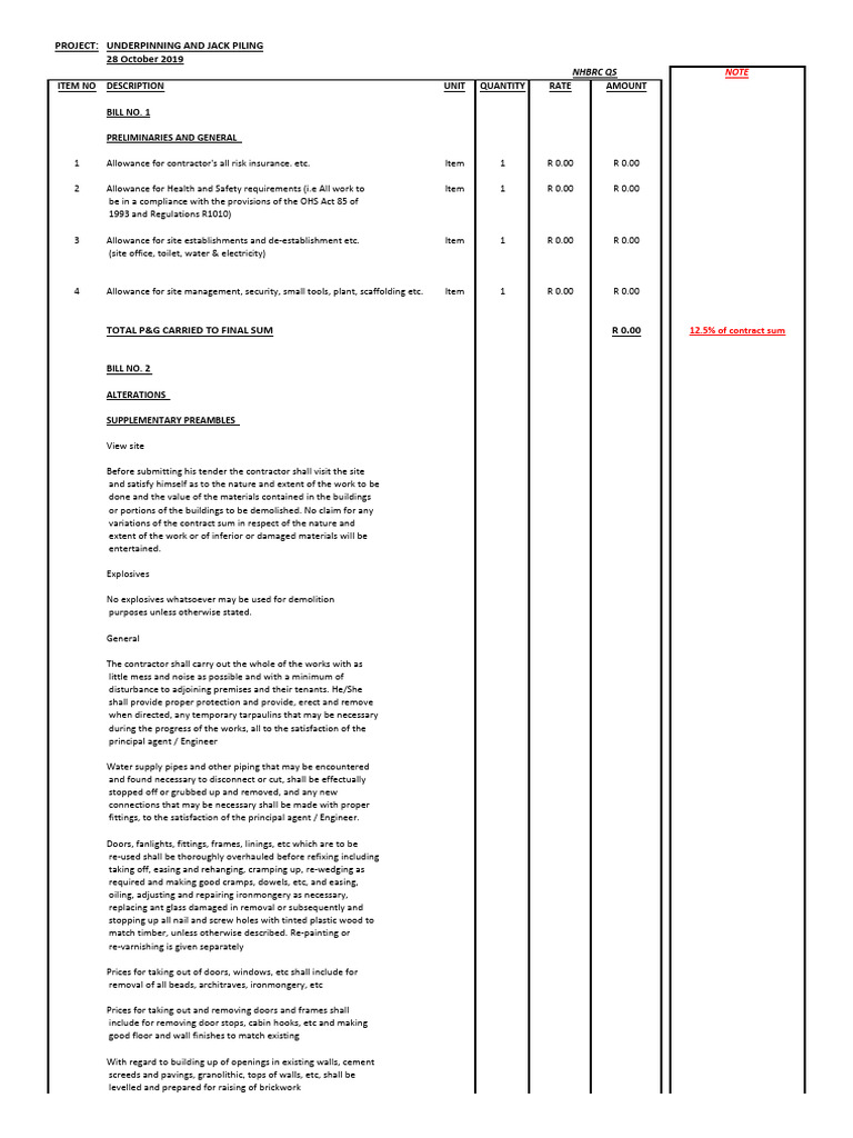 Underpinning and Jack Piling Project Summary | PDF | Indemnity | Deep ...