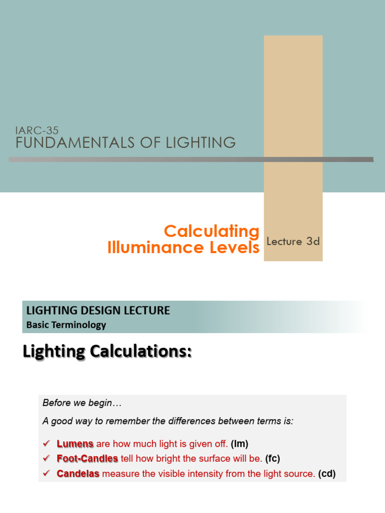 Lecture (3d) - Calculating Illuminance Levels | PDF | Lighting | Light