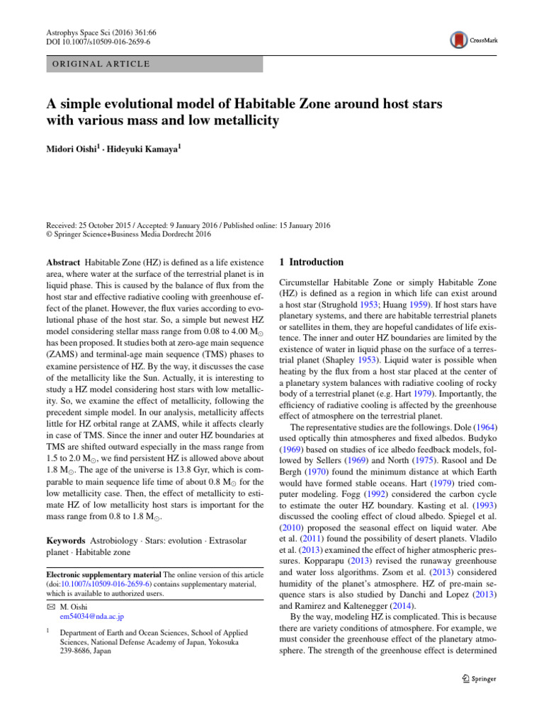 2016 Oishi - Simple Evolutional Model of Habitable Zone Around Host ...
