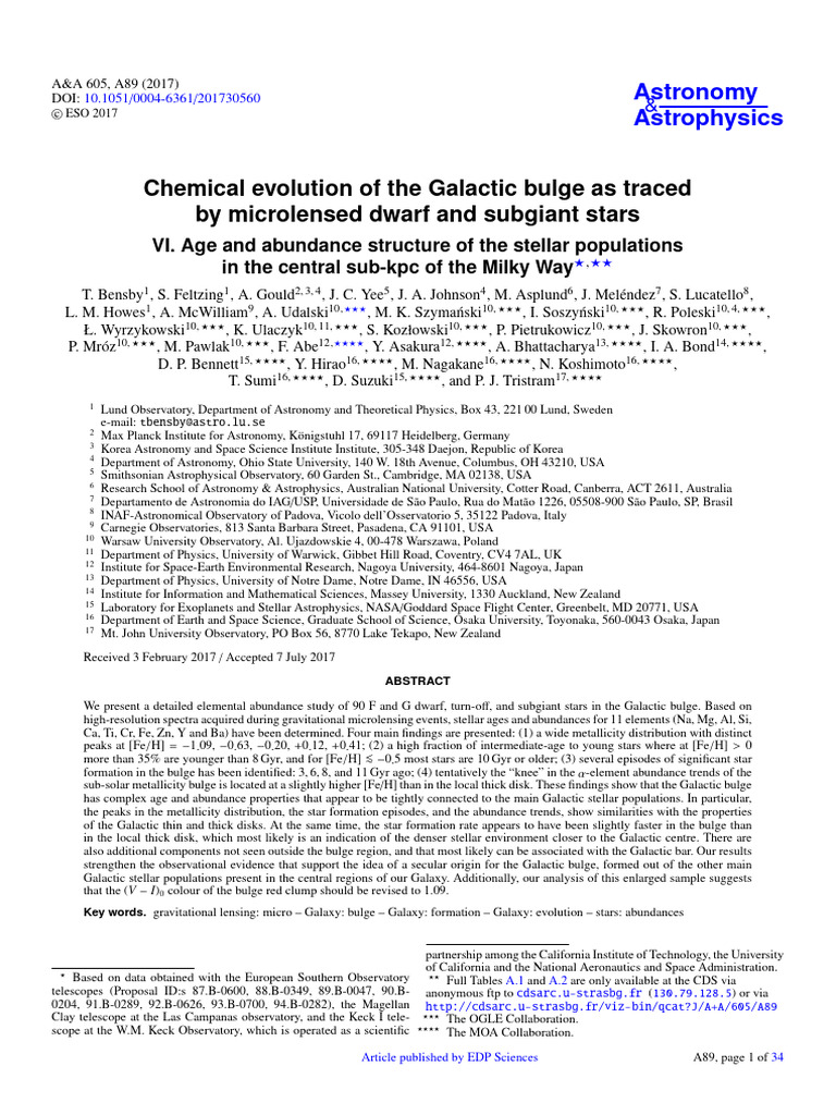 2017 Bensby - Chemical Evolution of The Galactic Bulge | PDF | Stars | Milky Way