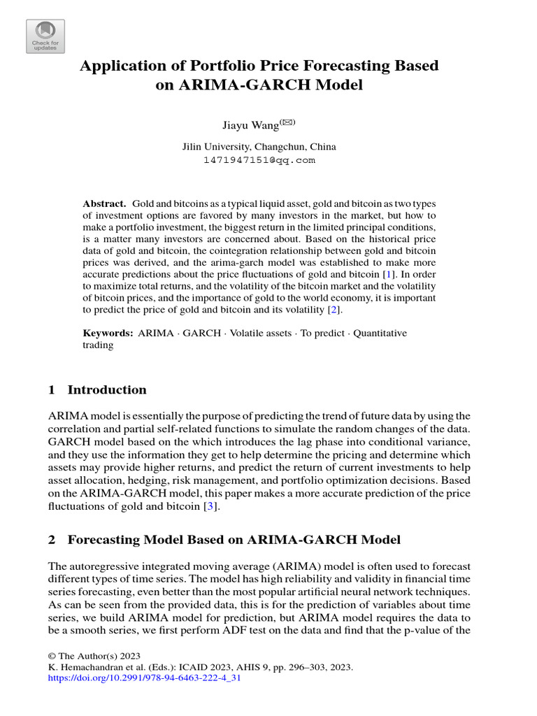 Application of Portfolio Price Forecasting Based On ARIMA-GARCH Model ...
