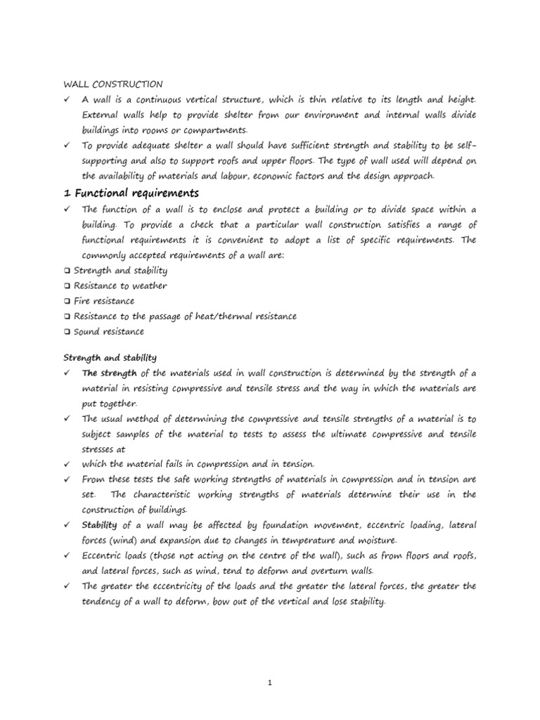 WALL CONSTRUCTION Notes | PDF | Masonry | Wall