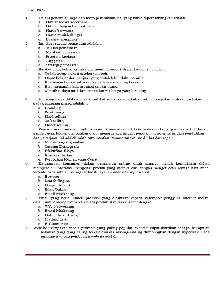 Latihan Soal Mapel Pkwu Akl | PDF | Bisnis