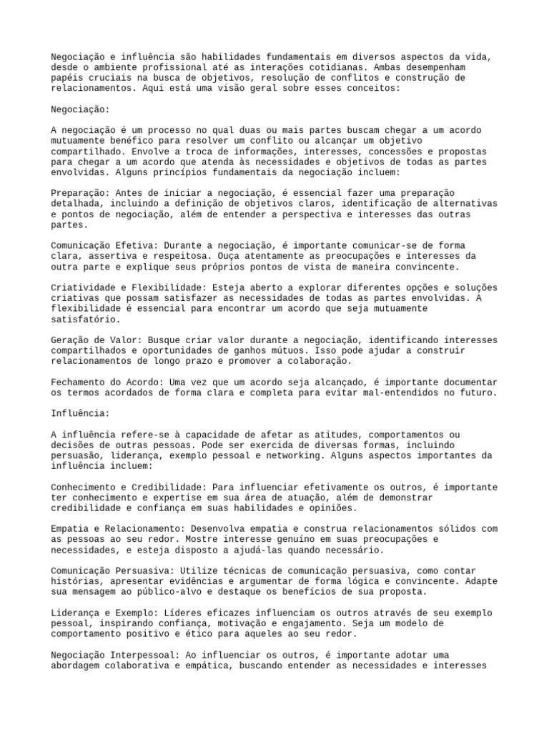 Negociação e Influência Asdawf | PDF | Negociação | Liderança