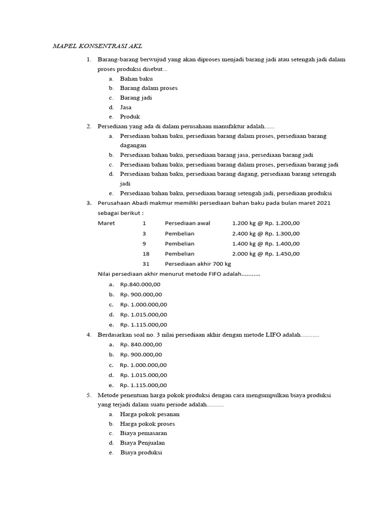 Latihan Soal Mapel Konsentrasi Akl | PDF