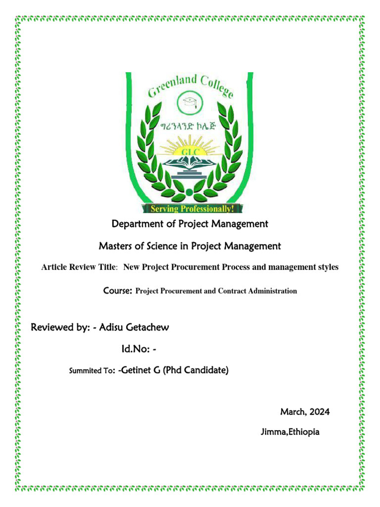 Project Procurement Article Review | PDF | Methodology | Procurement