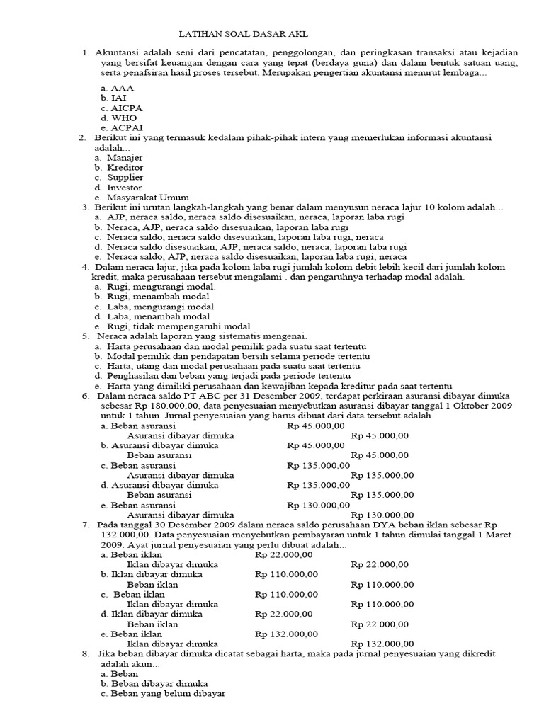 Latihan Soal Dasar Program Keahlian Akl | PDF | Bisnis