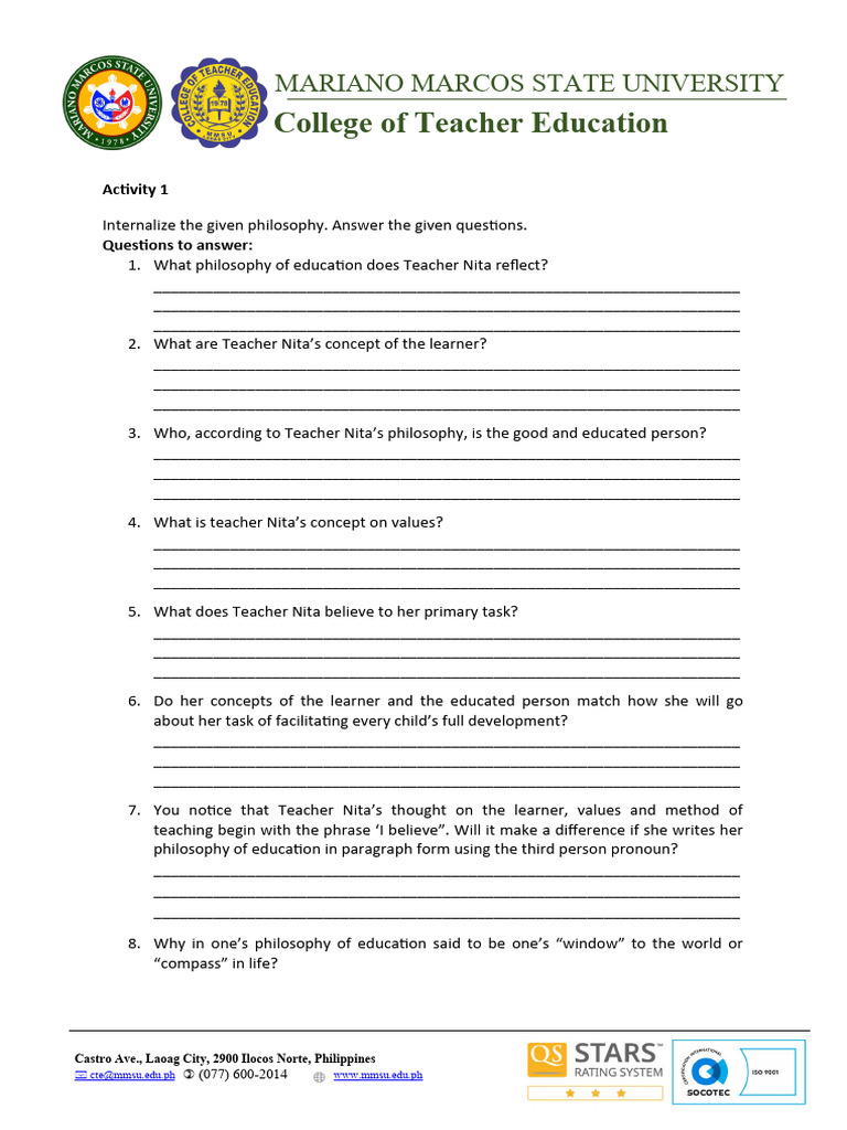 Assignment in Unit II Lesson II Formulating Your Philosophy of ...