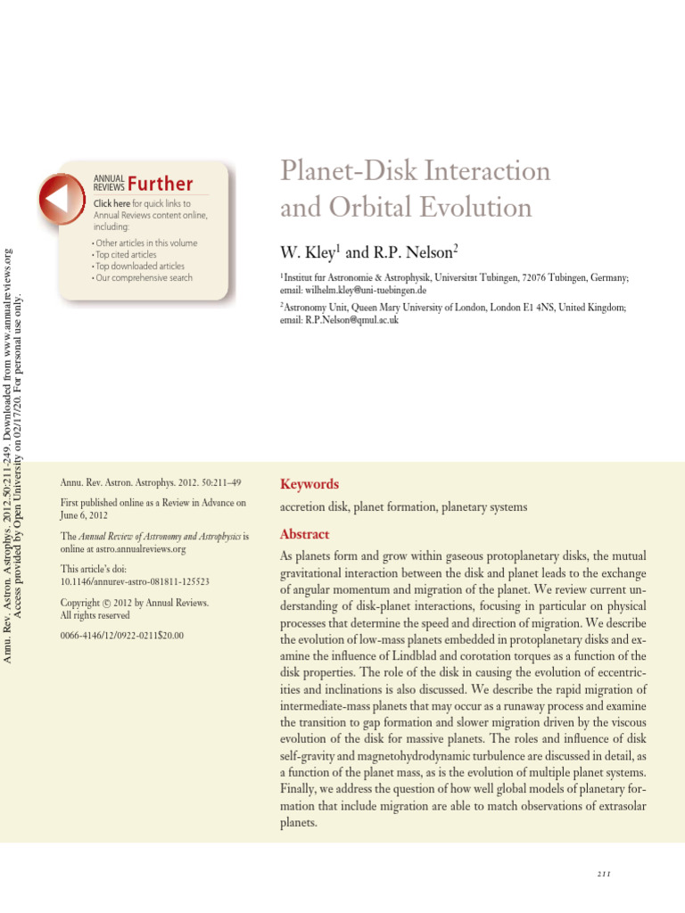 2012 Kley - Planet-Disk Interaction and Orbital Evolution | PDF ... 2012 Kley - Planet-Disk Interaction and Orbital Evolution | PDF ...