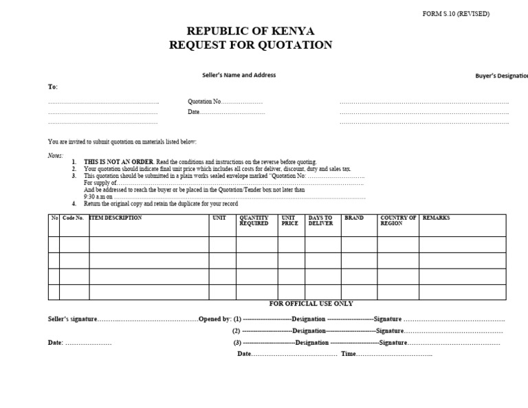 Quotation Form Pdf Prices Sales