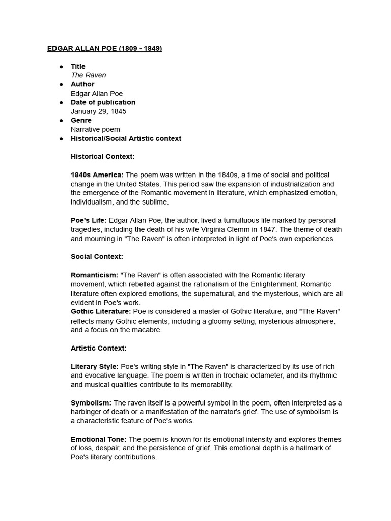 Edgar Allan Poe (1809 - 1849) | PDF | The Raven | Poetry