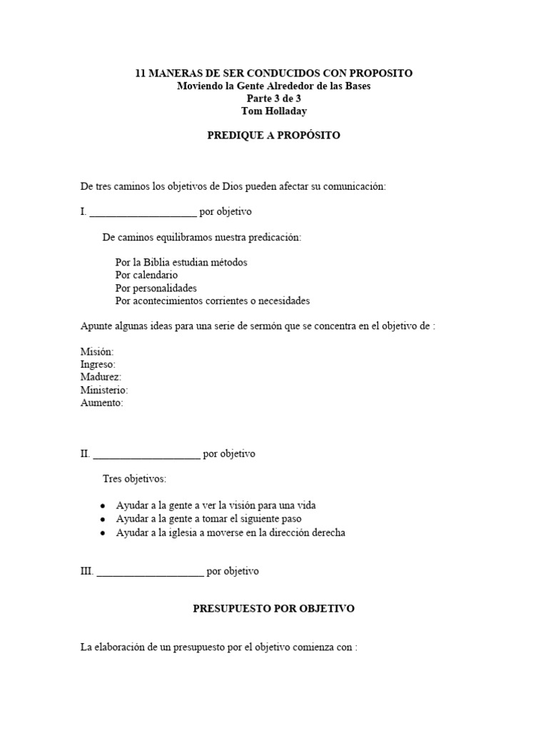 11 MANERAS DE SER CONDUCIDOS CON PROPOSITO Parte 3 | PDF | Presupuesto ...