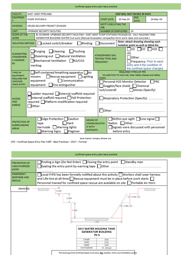 LPD - Confined Space Entry Plan CSEP - Best Practice - Oily Water ...