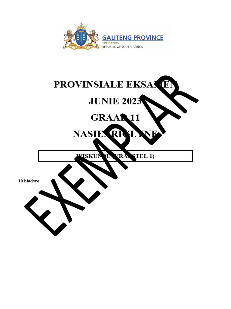 GR 11 Math P1 (Afrikaans) June 2023 Possible Answers | PDF