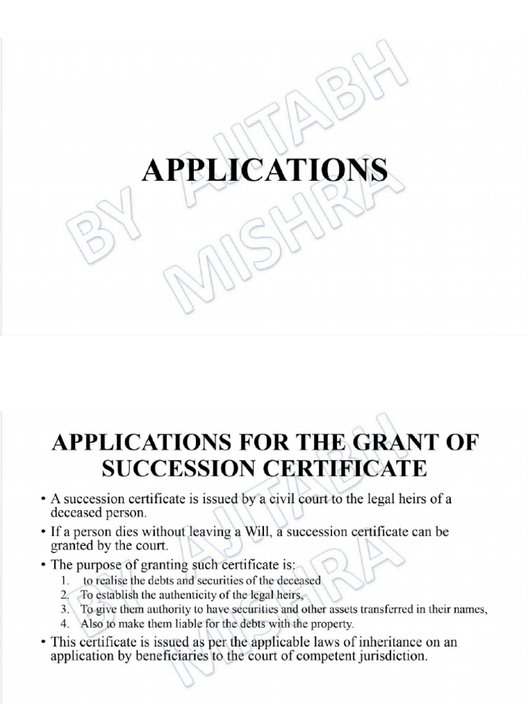 Lec 1 Application For Succession Certificate | PDF