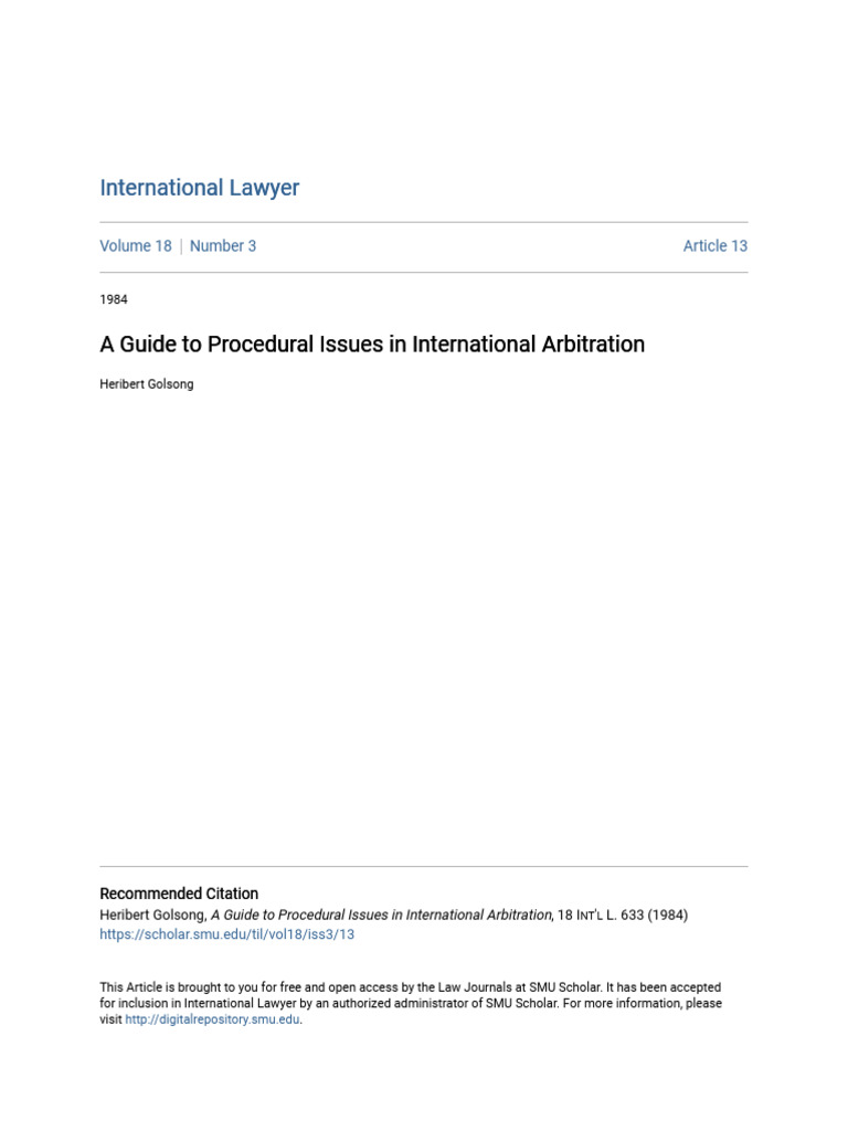 A Guide To Procedural Issues in International Arbitration | PDF ...