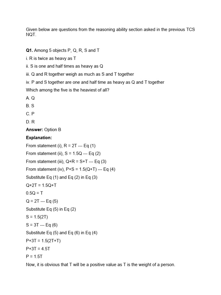 TCS Reasoning Sample Papers | PDF | Elementary Geometry | Euclidean ...