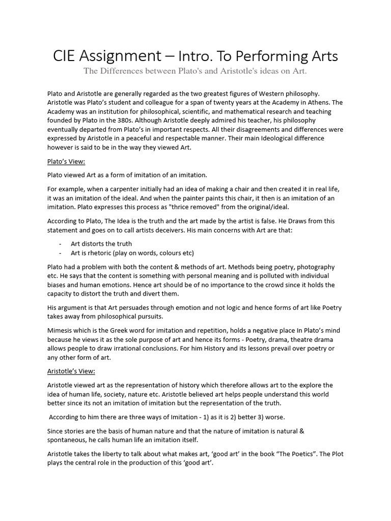 CIE Assignment Intro To Performing Arts | PDF | Aristotle | Plato