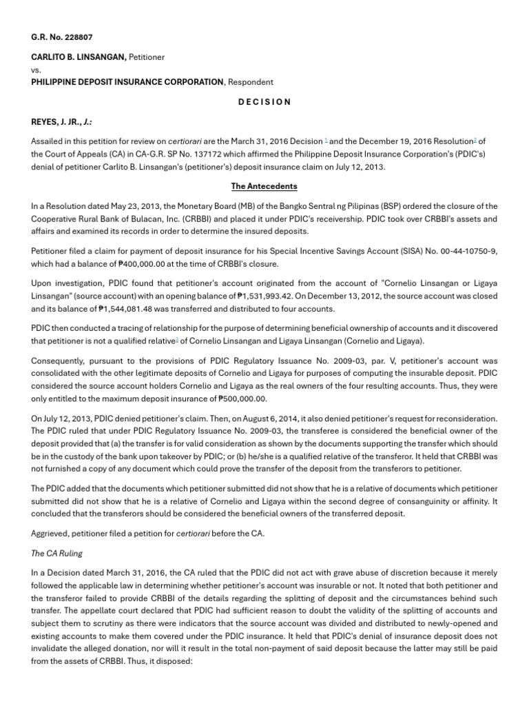 PDIC Case Study | PDF | Deposit Account | Banks