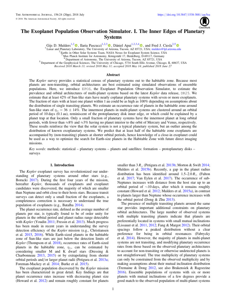2018 Mulders - Exoplanet Population Observation Simulator. I. Inner ...