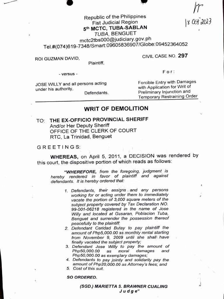 David Writ of Demolition | PDF | Lawsuit | Writ