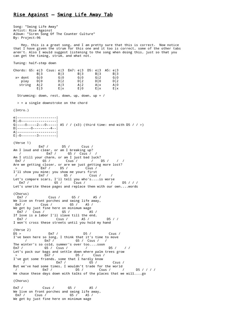 Swing Life Away by Rise Against | PDF | Teaching Methods & Materials