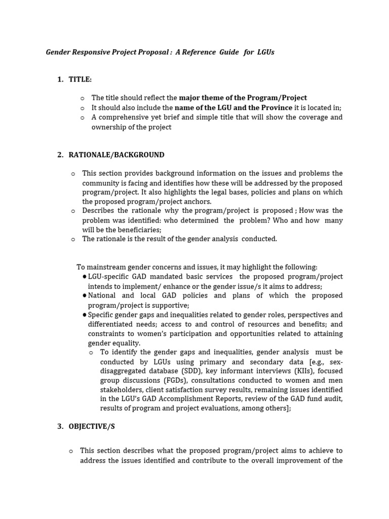 WORKSHOP 1 - Gender Responsive Project Proposal - Final Template | PDF ...