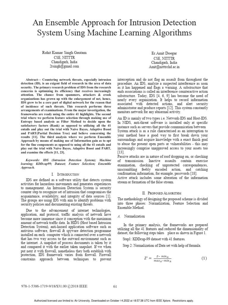 An Ensemble Approach For Intrusion Detection System Using Machine Learning Algorithms | Download ...