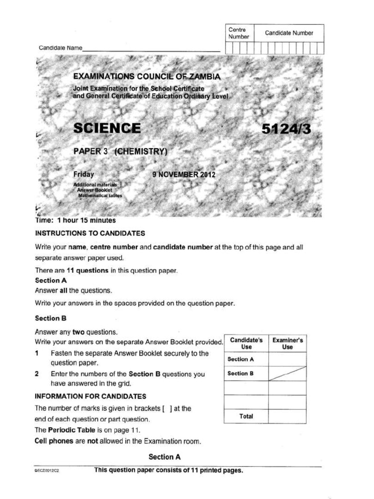 2012 Science Paper 3 Past Paper | PDF