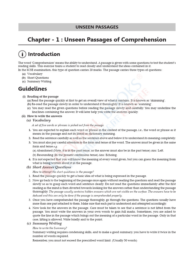 Oswaal ICSE Class 9 English Paper-1 Revision Notes | PDF | Adverb ...