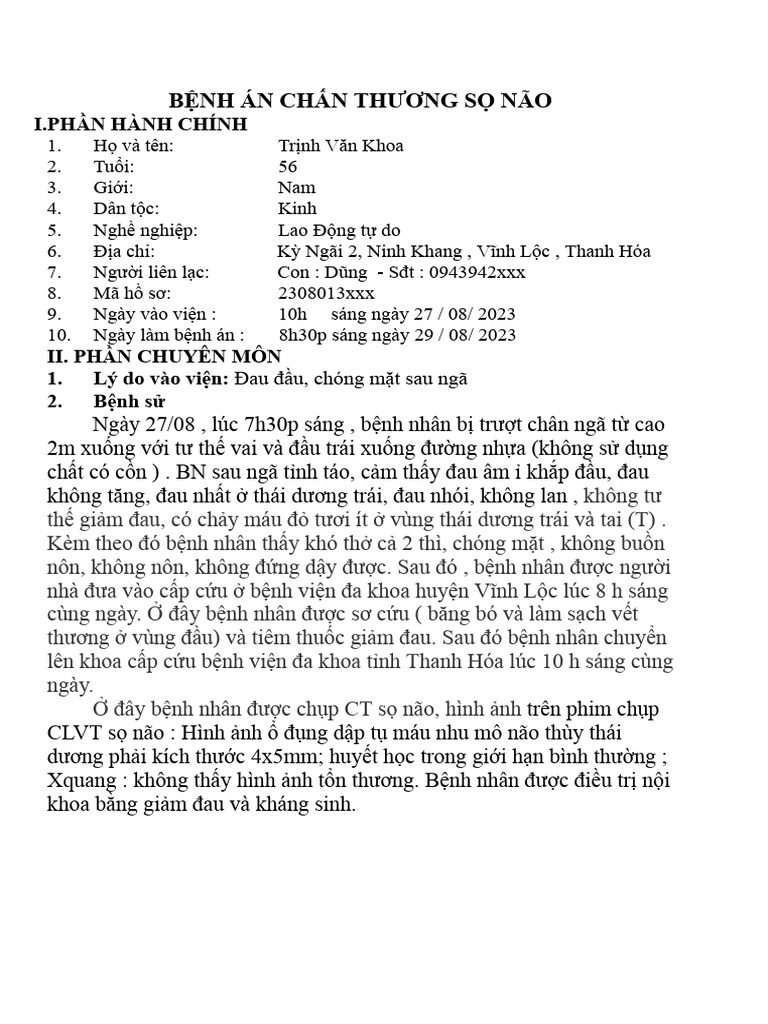 Bệnh Án Ctsn | PDF