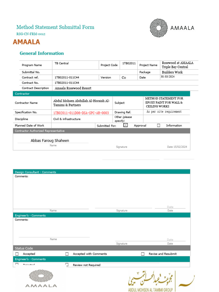 Method - of - Statement - For Epoxy Painting Works For Wall and Soffits Rev-00 | PDF | First Aid ...