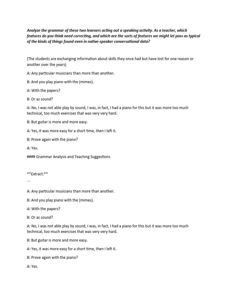 Grammar Analysis of Learner Conversations | PDF | Grammar | Applied ...