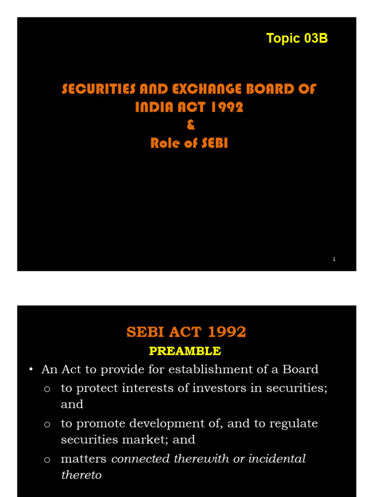Topic 5 - Role of SEBI | PDF | U.S. Securities And Exchange Commission ...
