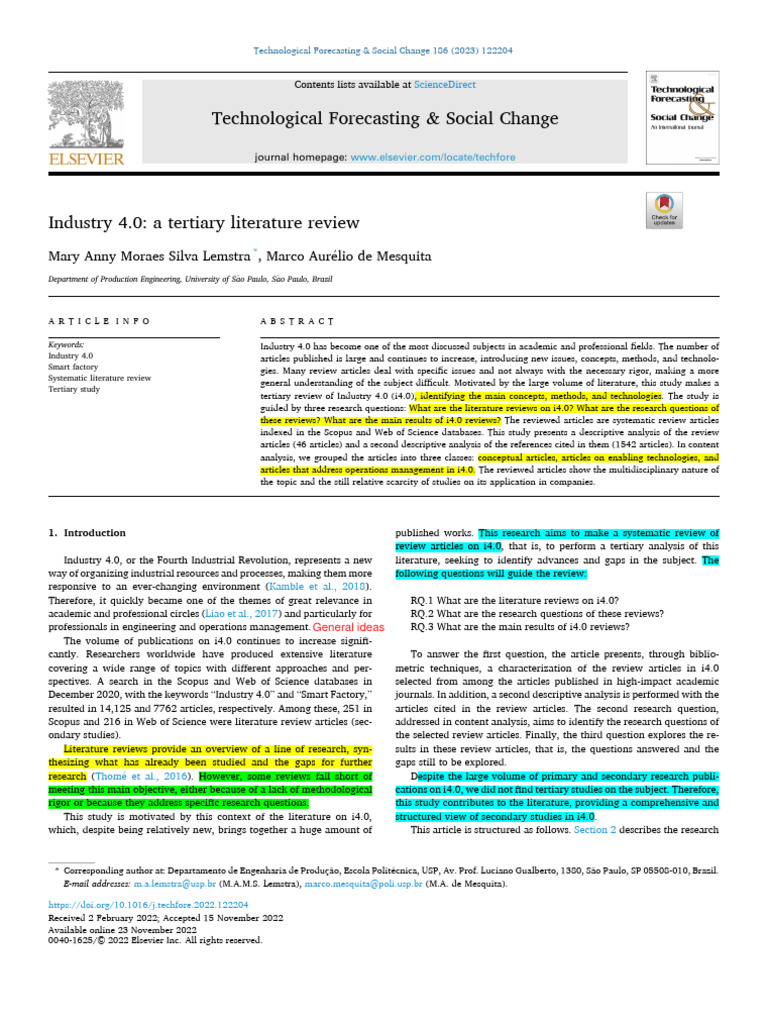Industry 4.0 - A Tertiary Literature Review | PDF | Internet Of Things ...