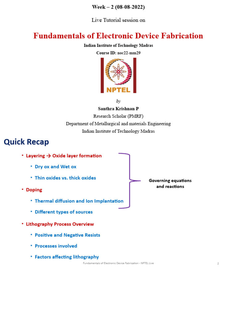 Fundamentals of Electronic Device Fabrication - Week 2 | Download Free PDF | Photolithography ...