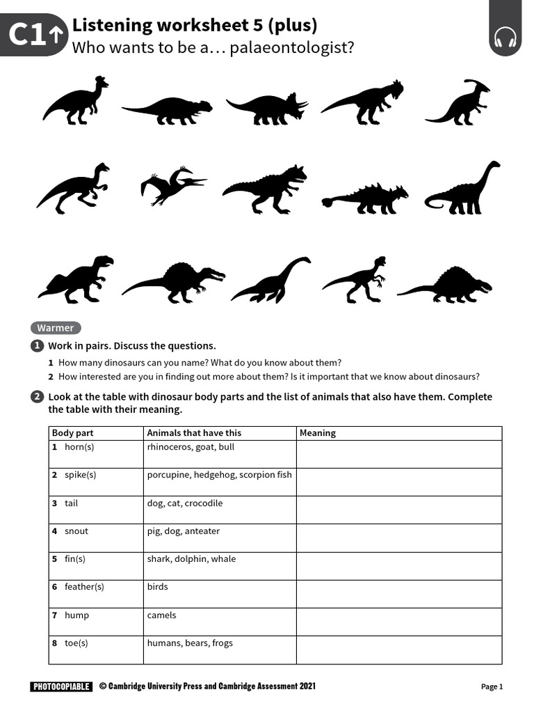 C1 Advanced Listening Worksheet 5 | PDF | Dinosaurs | Feather